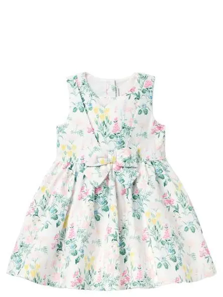 Janie And Jack Floral Cotton Pique Dress With Bow - White