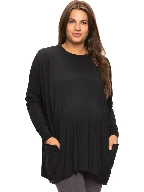 Felina Modal Span Side Drape Maternity Long Sleeve Top - Black