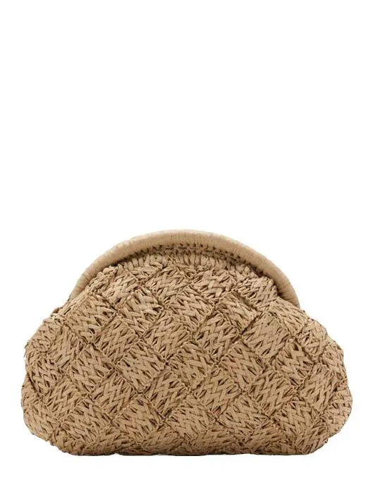 Mango Natural Fiber Frame Clutch - Beige