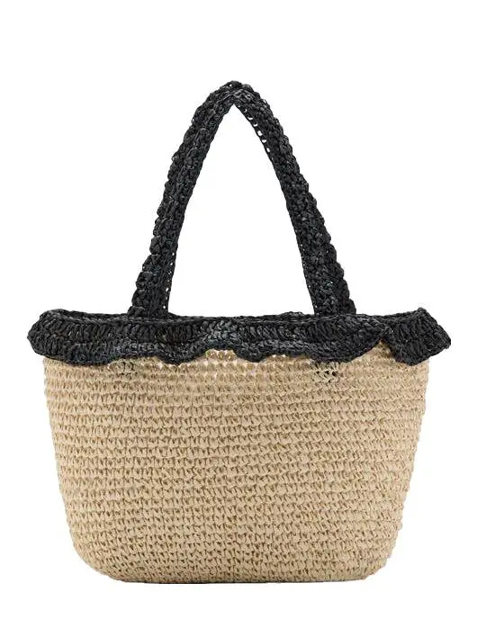 Mango Natural Fiber Bucket Bag - Black