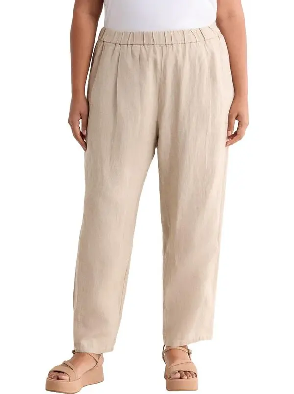 Eileen Fisher Pleated Organic Linen Ankle Lantern Pants - Undyed Natural