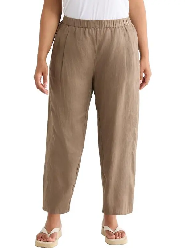 Eileen Fisher Pleated Organic Linen Ankle Lantern Pants - Walnut