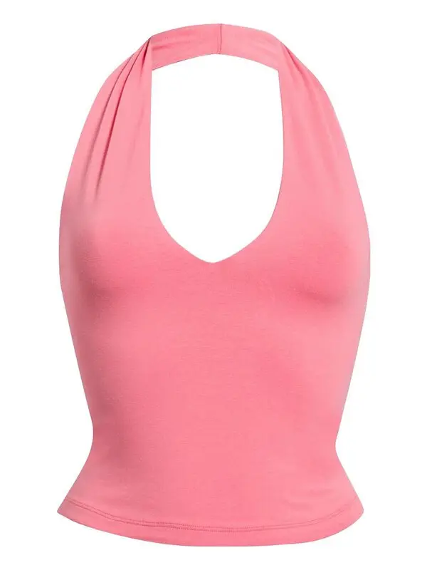 Good American Super Stretch Crop Halter Tank - Coral Blossom