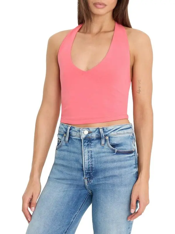 Good American Super Stretch Crop Halter Tank - Coral Blossom