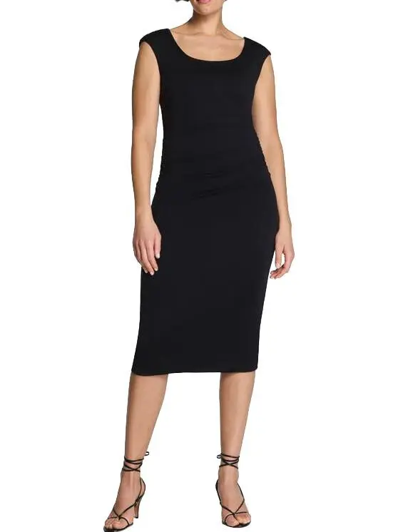 Spanx Ruched Scoop Neck Midi Dress - Classic Black