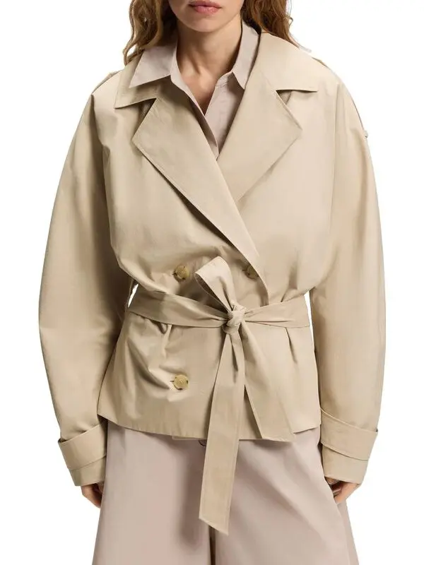 BOSS Cropped Cotton Trench Coat - Pumice