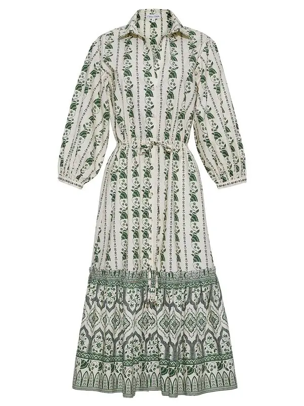 Cara Cara Hutton Printed Shirt Dress - Vining Flora Green