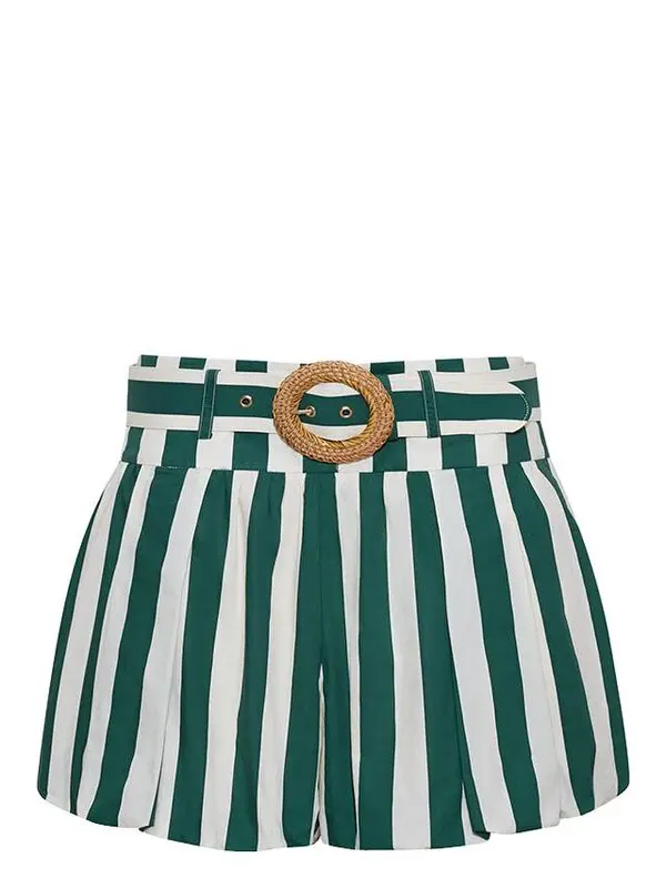 Cara Cara Ray Striped Shorts - Green White Stripe