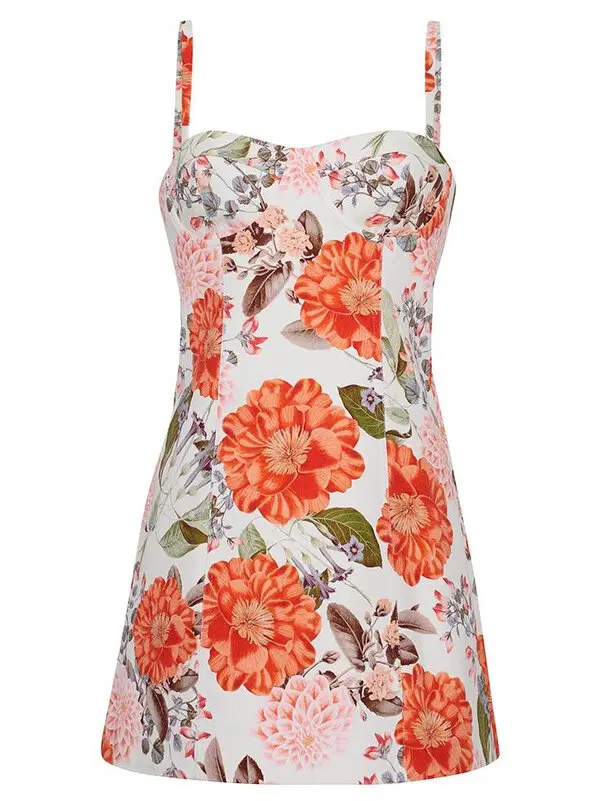 Cara Cara Claudine Mini Dress - Blossoms Egret