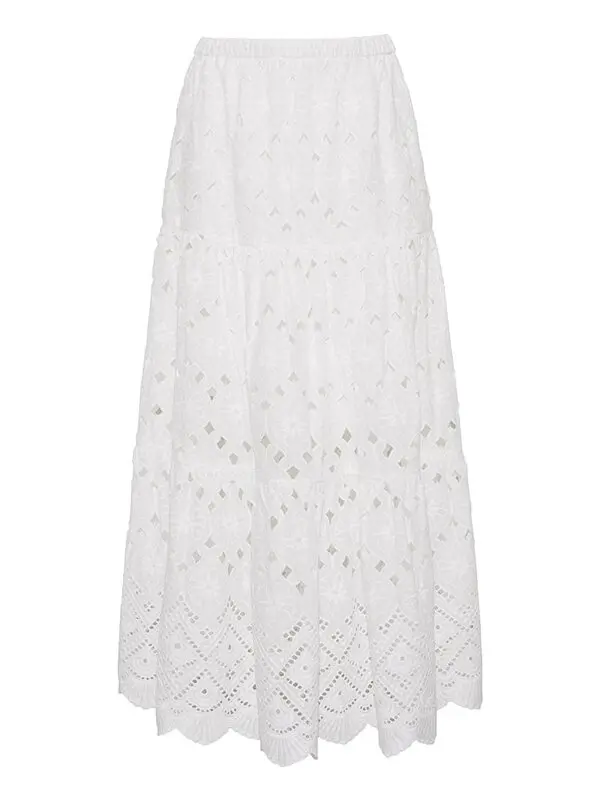 Cara Cara Melanie Eyelet Midi Skirt - Trellis Eyelet White