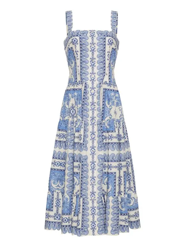 Cara Cara Printed Tiered Midi Dress - Hudson Scarf Sky