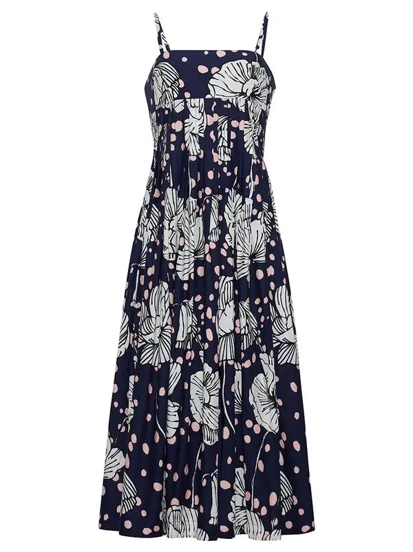 Cara Cara Sea Island Midi Dress - Dotted Flora Navy
