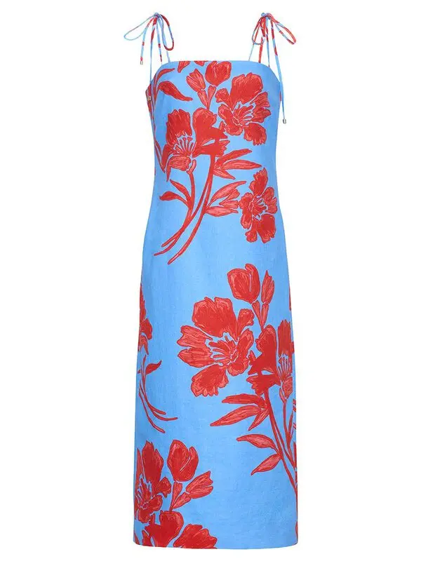 Cara Cara Chelsea Printed Midi Dress - Flora Shadow Sky