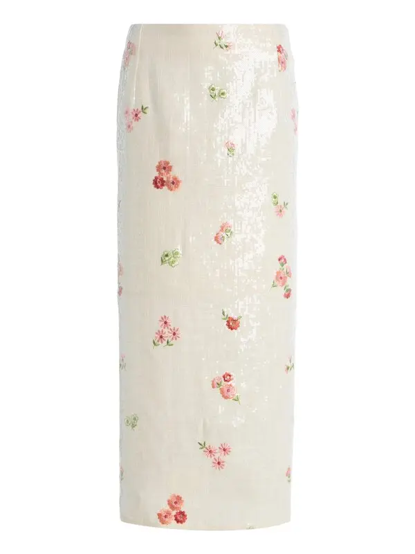 ALFIE Valletta Floral Sequined Silk Maxi Skirt - White