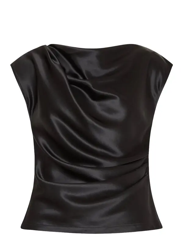 MILLY Kari Hammered Satin Top - Black