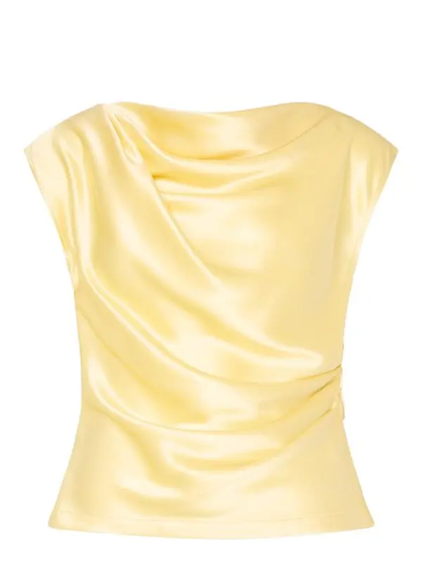 MILLY Kari Hammered Satin Short Sleeve Top - Gold