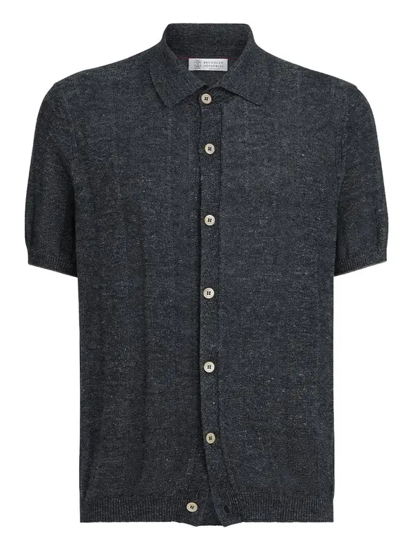 Brunello Cucinelli Linen-cotton Polo Sweater - Black