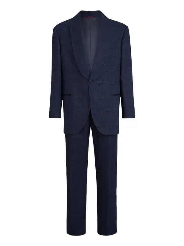 Brunello Cucinelli Cotton-linen Prince Of Wales Check Tuxedo - Blue