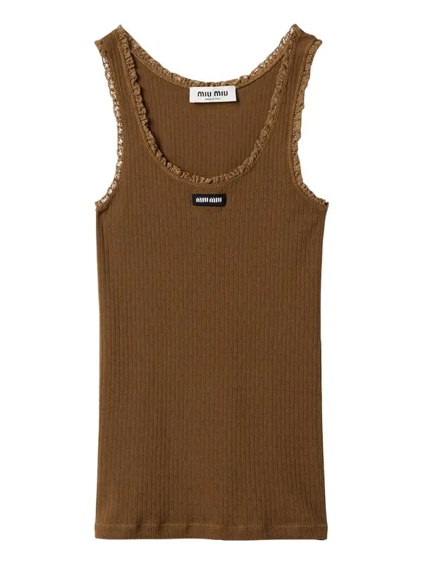 Miu Miu Cotton Ribbed Tank Top - Brown