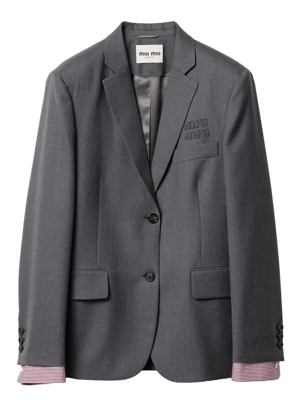 Miu Miu Wool Blazer With Striped Sleeves - Grey