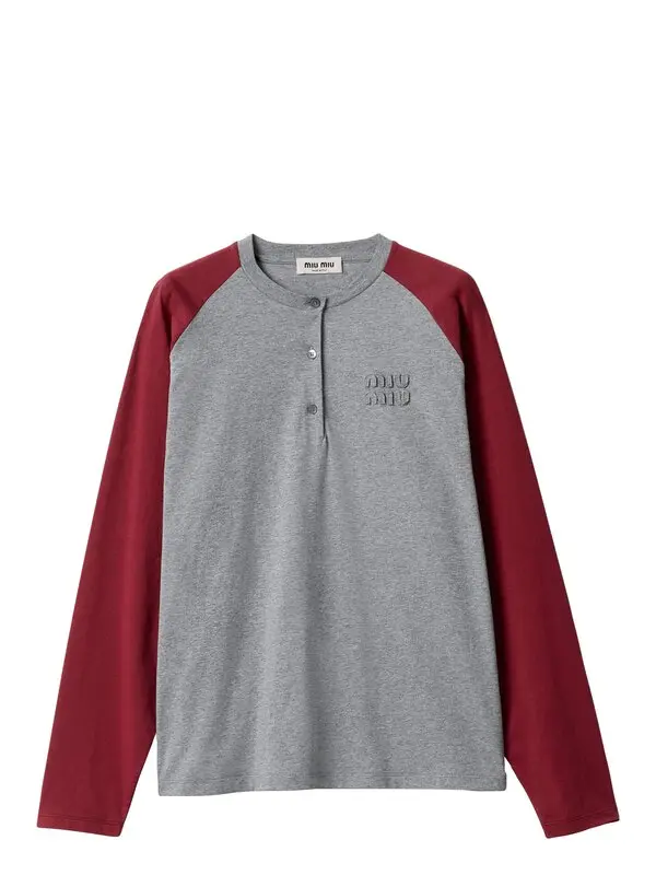 Miu Miu Cotton Henley T-shirt - Grey