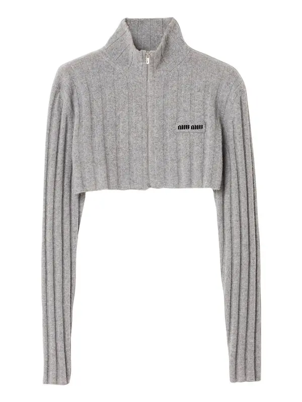 Miu Miu Wool-cashmere Cropped Cardigan - Grey