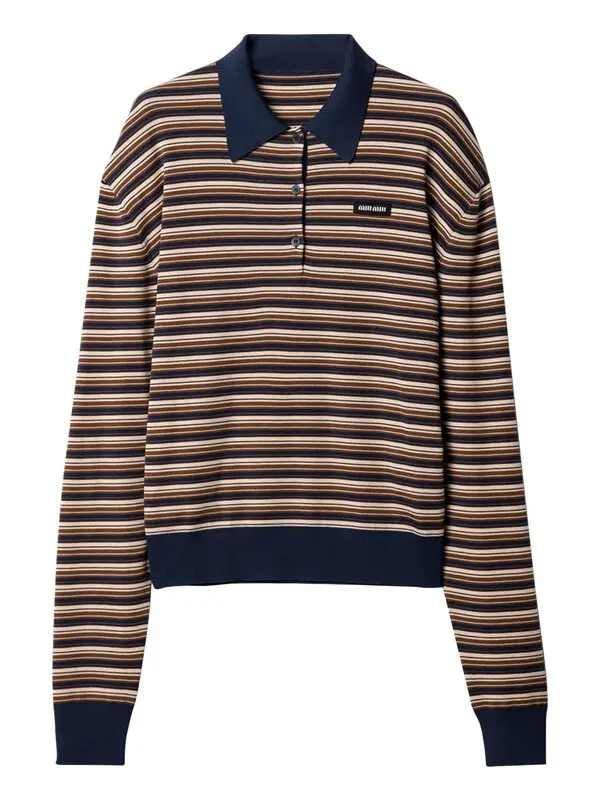 Miu Miu Virgin Wool Stripe Polo Shirt - Neutral