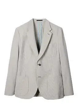 Paul Smith Blue And Ecru Cotton-blend Seersucker Stripe Blazer - Grey