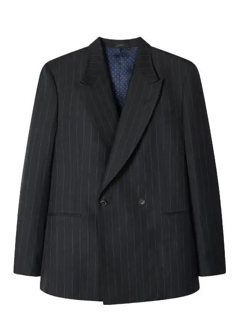 Paul Smith Wool-linen Pinstripe Double-breasted Blazer - Black