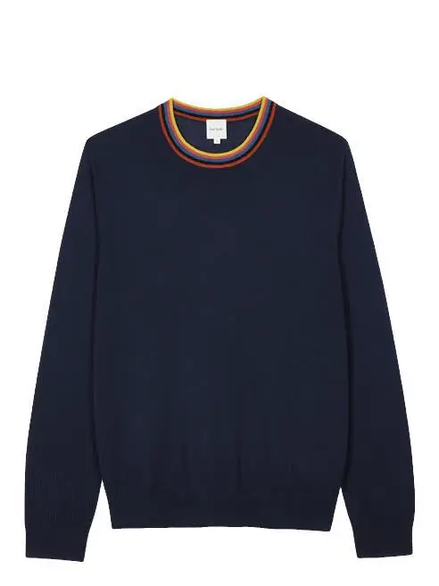 Paul Smith Merino Wool Sweater With Artist Stripe Trim - Blue