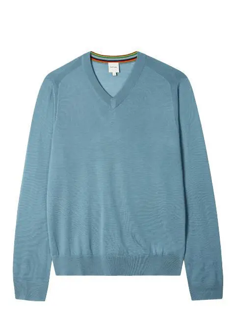 Paul Smith Light Merino Wool V-neck Sweater - Blue
