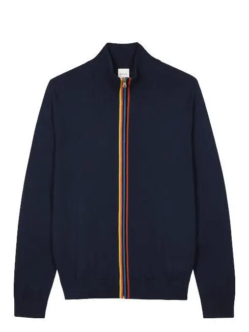 Paul Smith Artist Stripe Zip-through Merino Wool Cardigan - Blue