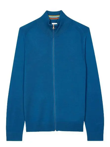 Paul Smith Merino Wool Full Zip Cardigan - Blue