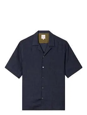 Paul Smith Navy Linen Short-sleeve Shirt - Blue