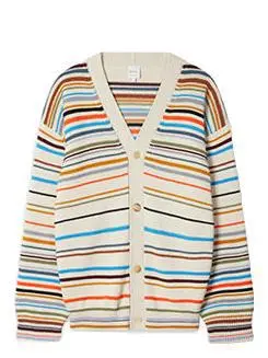 Paul Smith Cotton-blend 'signature Stripe' Cardigan - White