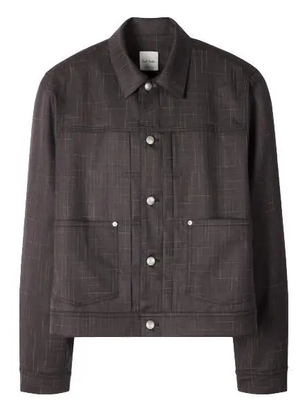 Paul Smith Wool Check Pleated Trucker Jacket - Purple