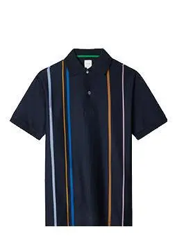 Paul Smith Navy Stripe Cotton Polo Shirt - Blue