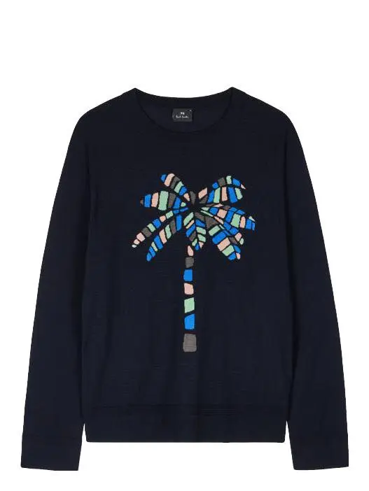 Paul Smith Palm Tree' Merino Wool Sweater - Blue