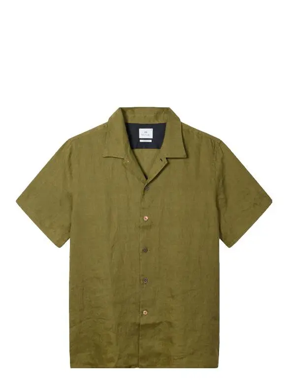 Paul Smith Casual-fit Piece-dyed Khaki Linen Shirt - Green