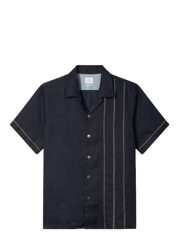 Paul Smith Casual-fit Piece-dyed Navy Shirt With Embroidery - Blue
