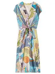 Paul Smith Tie Front 'river Collage' Midi Dress - Blue