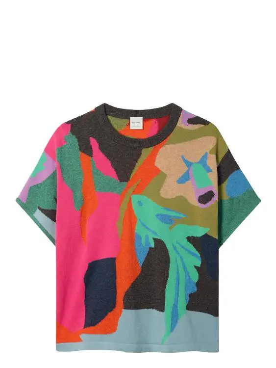 Paul Smith Knitted 'river Collage' Short Sleeve Top - Multicolour