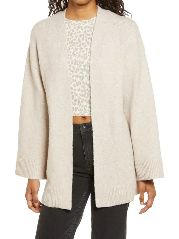 Bp. Open Front Cardigan - Beige Oatmeal Light Heather