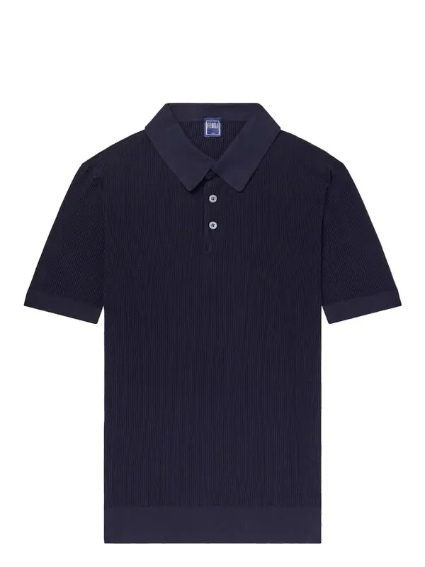 Fedeli Rafael Ribbed Cotton Polo Shirt - Blue