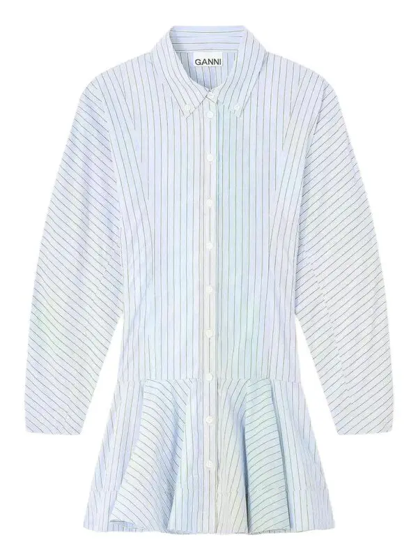 GANNI Striped Ruffled Shirt - Blue