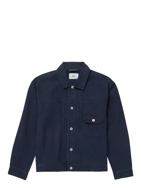 Folk Trucker Herringbone Cotton-twill Jacket - Blue