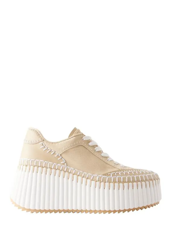 Chloé Nama Canvas And Leather Platform Sneakers - Neutrals