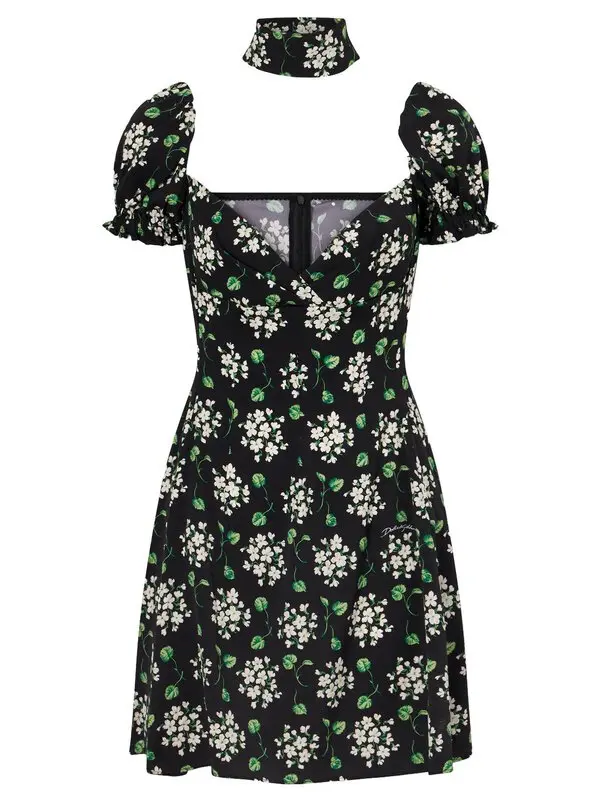 Dolce & Gabbana Floral Silk-blend Mini Dress - Black