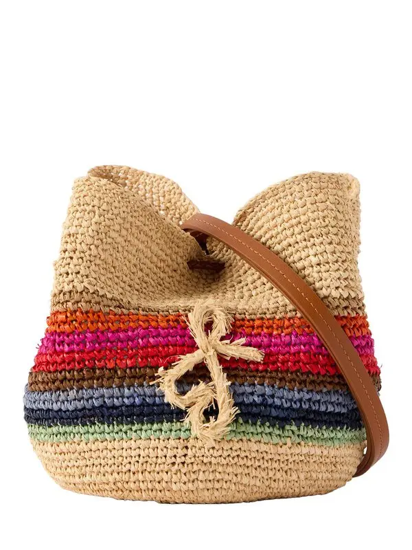 Ruslan Baginskiy Leather-trimmed Striped Raffia Pouch - Multi