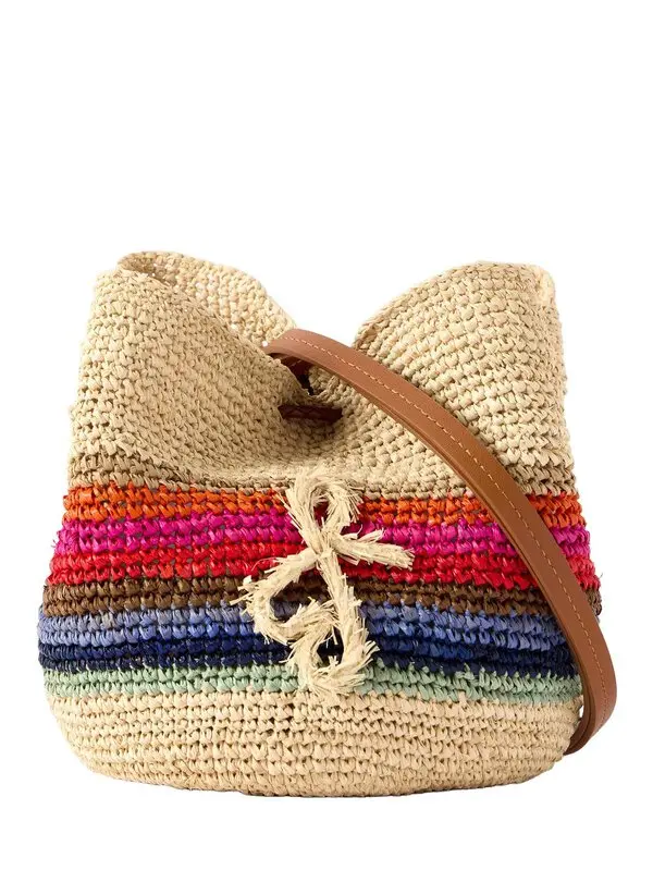 Ruslan Baginskiy Leather-trimmed Striped Raffia Pouch - Multi